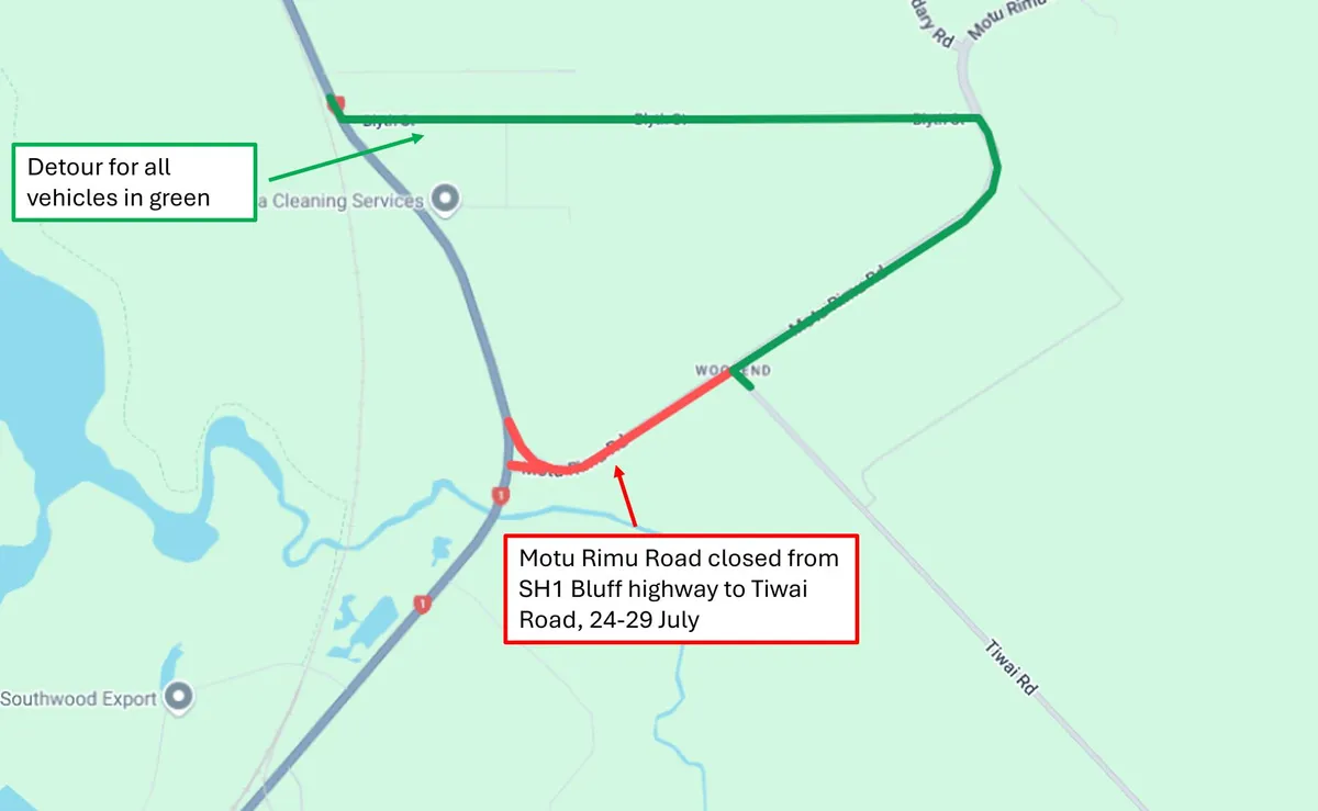 Motu Rimu Road Closed 24–29 July